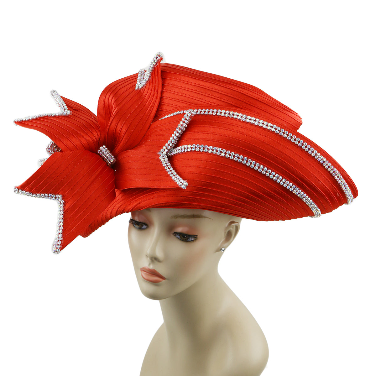 Satin Ribbon Church Hat, Elegant Designer Hat, Rhinestone – EssenceHat