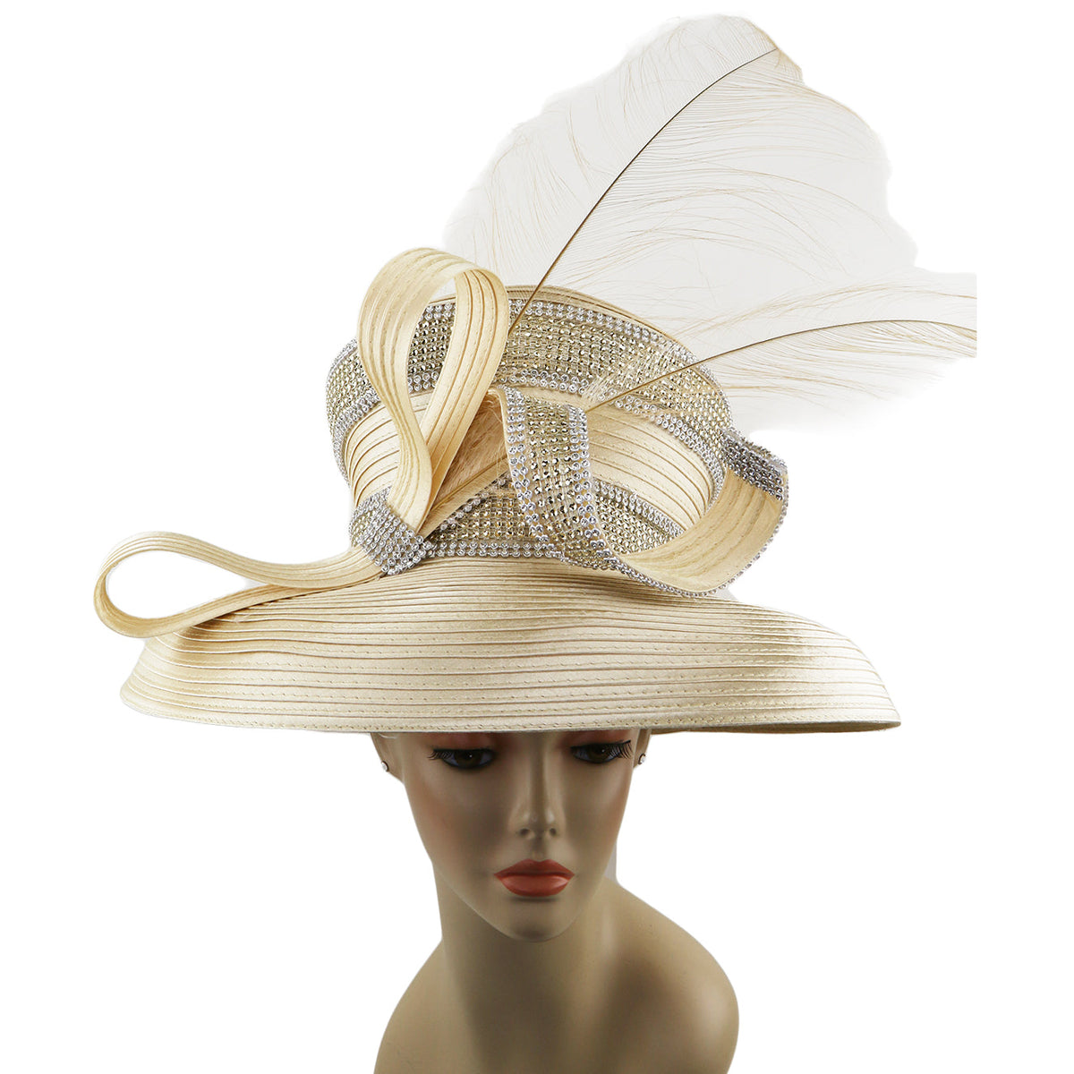 Satin Ribbon Church Hat, Elegant Designer Hat, Rhinestone – EssenceHat