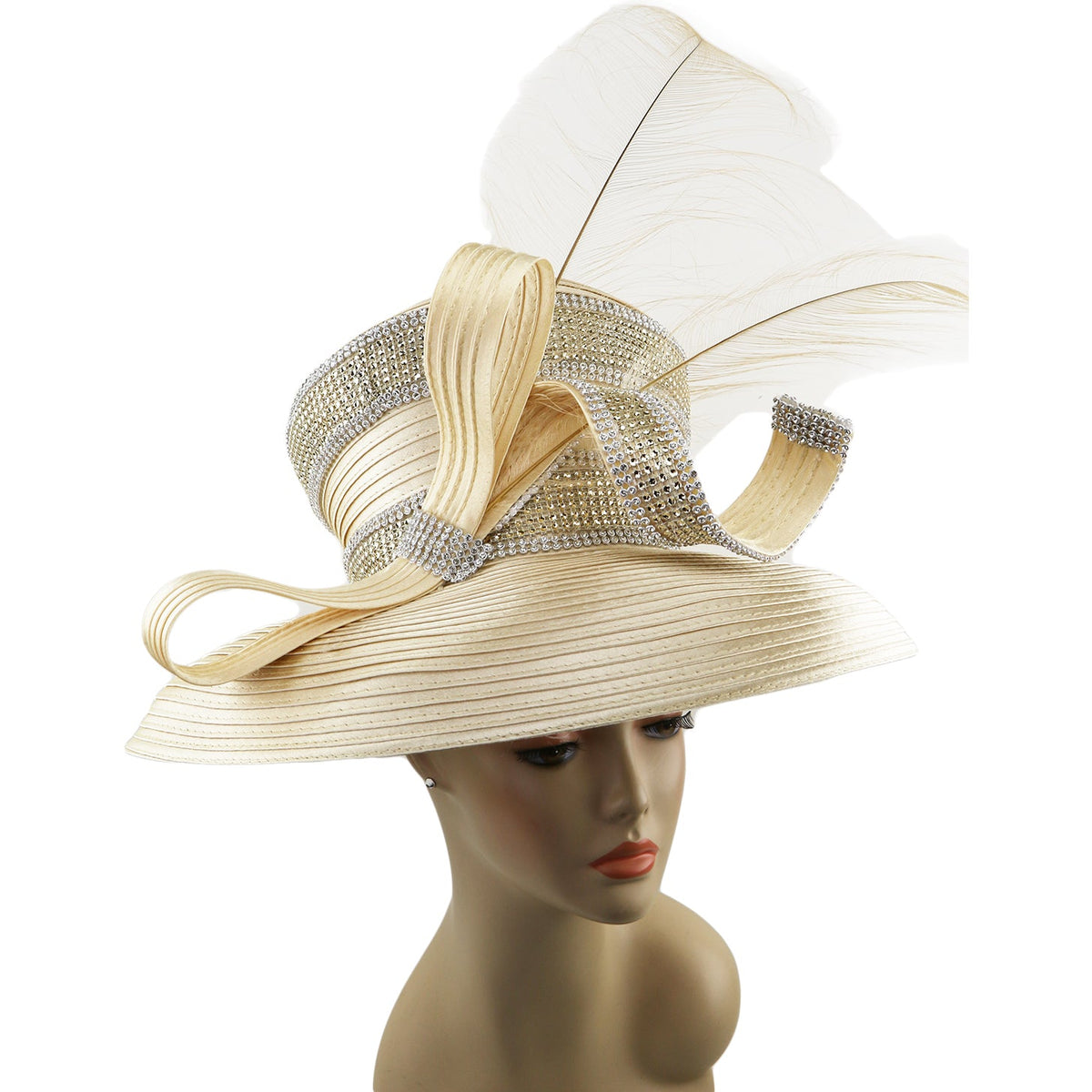 Satin Ribbon Church Hat, Elegant Designer Hat, Rhinestone – EssenceHat