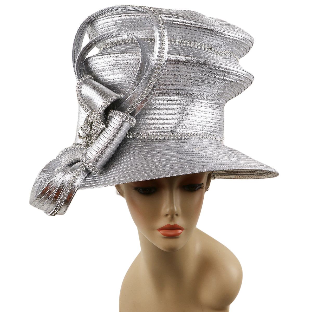 Satin Ribbon Church Hat, Elegant Designer Hat, Rhinestone, Pillbox ...