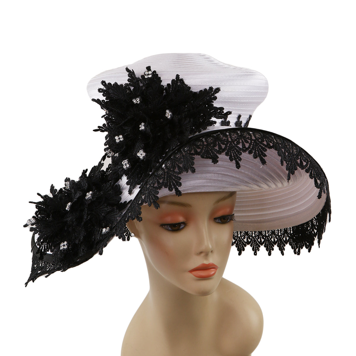 Satin Ribbon Church Hat, Elegant Designer Hat, Rhinestone – EssenceHat