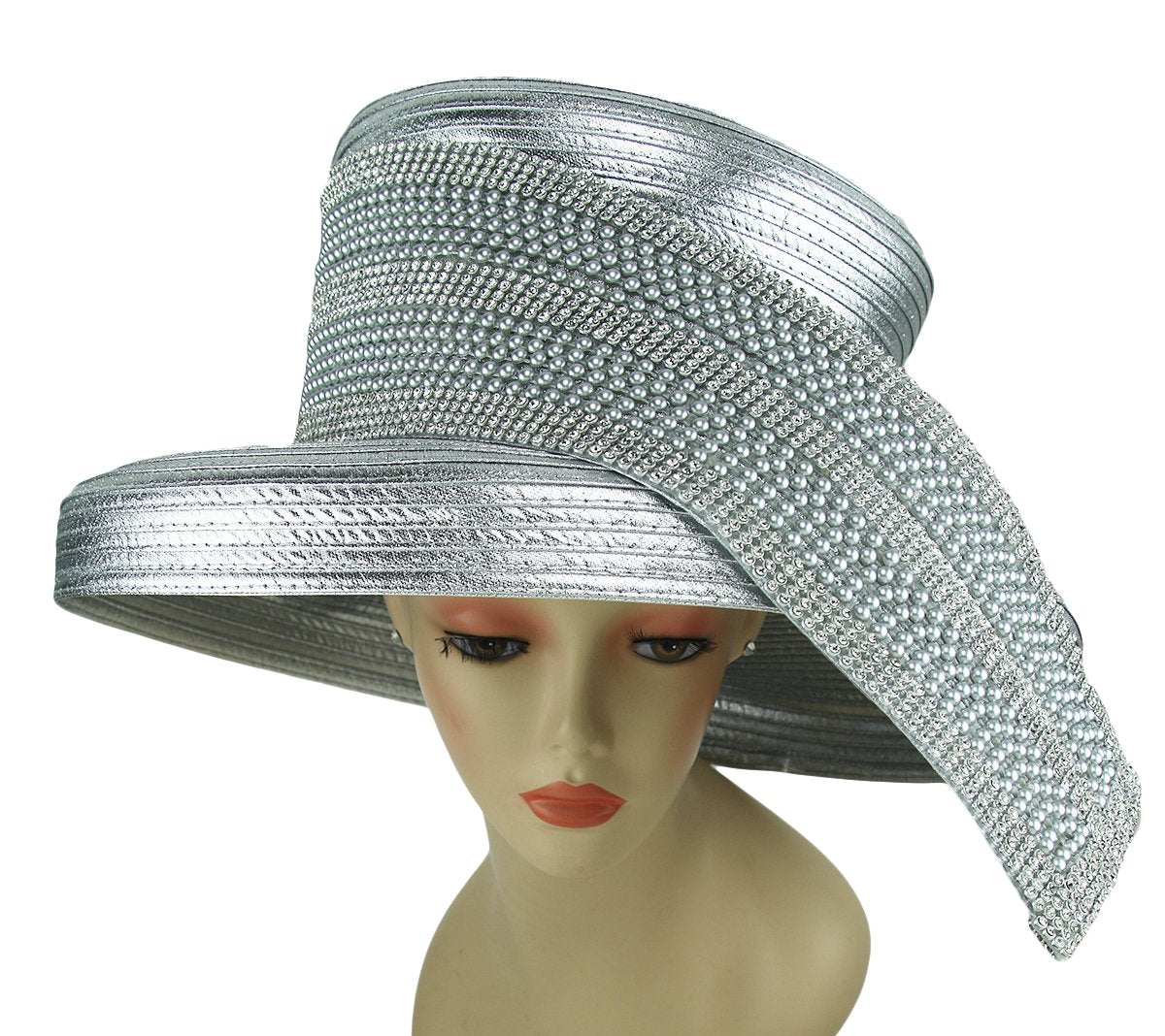 Satin Ribbon Church Hat, Elegant Designer Hat, Rhinestone – EssenceHat