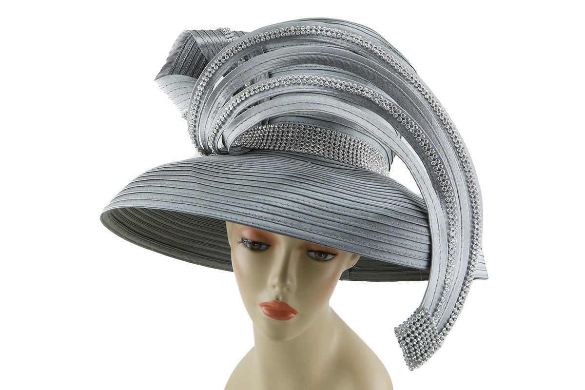 Satin Ribbon Church Hat, Derby, Elegant Hats, Rhinestone – EssenceHat