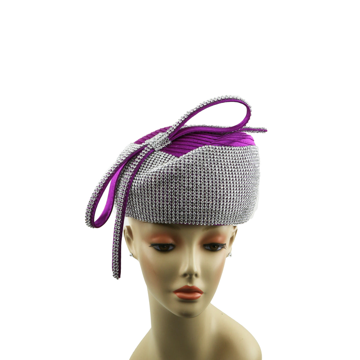 Satin Ribbon Church Hat, Elegant Designer Hat, Rhinestone, Pillbox ...