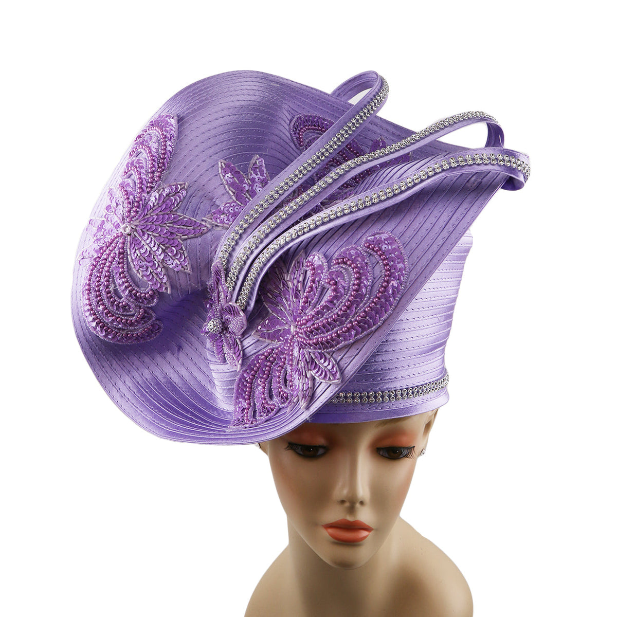 Satin Ribbon Church Hat, Elegant Designer Hat, Rhinestone, Pillbox ...